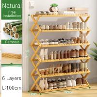 China Living Room Furniture Bamboo Shoe Rack Storage Folding Flower Multi-layer Shelf Frame Free-installation Pot Stand Frame for sale