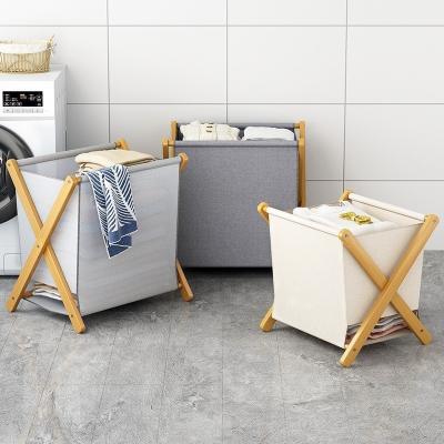 China X Frame Laundry Hamper,Collapsible Basket with Removable Bag Wood Sorter, Dirty Clothes Storage Organizer for sale