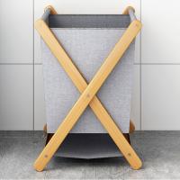 China Bathroom Standing Type Collapsible Laundry Basket with Removable Bag Wood Dirty Clothes Storage Organizer X Frame Hamper for sale