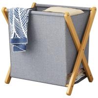 China Bathroom Standing Type Collapsible Laundry Basket with Removable Bag Wood Dirty Clothes Storage Organizer X Frame Hamper for sale
