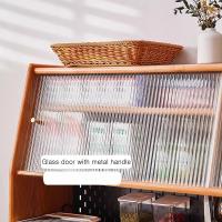 China Nordic Solid Wood Kitchen Sideboard Cupboard Wooden Storage Cabinet Furniture Woven Dishes in Pantry for sale