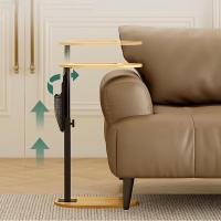 China Modern Adjustable Height Sofa Tray Small Side Coffee Table with Storage Bag and Freestanding C-shaped Bedside Corner Rack for sale