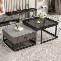 China Living Room Furniture Metal Glass Coffee Table with Drawer Storage and Adjustable Height Combination for sale