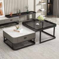 China Living Room Furniture Metal Glass Coffee Table with Drawer Storage and Adjustable Height Combination for sale