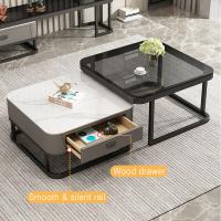 China Living Room Furniture Metal Glass Coffee Table with Drawer Storage and Adjustable Height Combination for sale