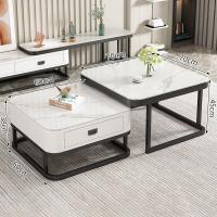 China Living Room Furniture Metal Glass Coffee Table with Drawer Storage and Adjustable Height Combination for sale