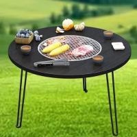 China 60x45CM Foldable Multifunction Camping BBQ Grill Outdoor Picnic Round Folding Table with Customized Logo for sale