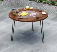 China 60x45CM Foldable Multifunction Camping BBQ Grill Outdoor Picnic Round Folding Table with Customized Logo for sale