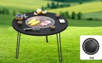 China 60x45CM Foldable Multifunction Camping BBQ Grill Outdoor Picnic Round Folding Table with Customized Logo for sale