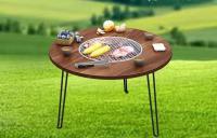 China 60x45CM Foldable Multifunction Camping BBQ Grill Outdoor Picnic Round Folding Table with Customized Logo for sale