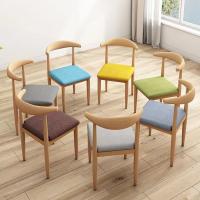 China Solid Seater Modern Simple Restaurant Chair Dining Party Wood Pattern Iron Legs Home Leisure Desk Stool for sale