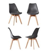 China Mid-Modern 4-Piece Dining Chairs Set Wooden PU Leather Cushion Outdoor Lounge Chair for Living Room  Bedroom for sale