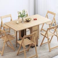 China Solid Wooden Breakfast Table Set with Chairs Space Saving Folding on Wheels for Home Kitchen Furniture Extension Desk for sale