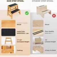 China Solid Wood 2 Step Footstool for Kids Toddler with Non-Slip Surface, Children's Ladder Bedside Foot Wooden Stool for sale