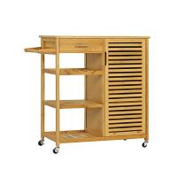 China Natural Kitchen Island on Wheels with Storage Cabinet Drawers, Rolling Cart 3 Open Shelves Towel Bar Lockable for sale