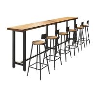 China Solid Wood Side Table Set with Chair High Stool Restaurant Shop Long Minimalist Iron Leg Bar Furniture Cafe Counter for sale
