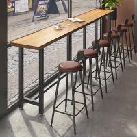 China Solid Wood Side Table Set with Chair High Stool Restaurant Shop Long Minimalist Iron Leg Bar Furniture Cafe Counter for sale