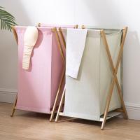 China Frame Laundry Hamper Wood with Lid for Collapsible Basket Foldable Storage Household for sale