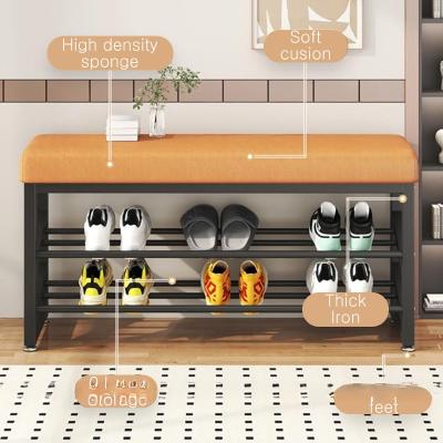 China Shoe Rack , Metal Entryway with Cushion, Simple Organizer 2 Tier Storage Good Load Bearing for Hallway for sale