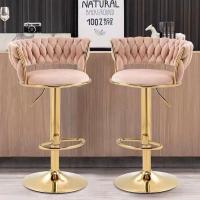 China Vintage Bar Stools with Back and Footrest Counter Height Dining Chairs, Adjustable Seat Stool Small Gold Legs for sale