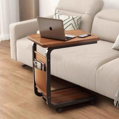 China Space-Saving Living Room Furniture Corner Coffee Bedside Table with Wheels C Shape 2 Tiers End Rolling Storage Rack Shelf for sale