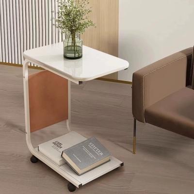 China Small Coffee Table C Shape 2 Tiers Couch Side Modern Size Corner with Wheels in Living Room for sale