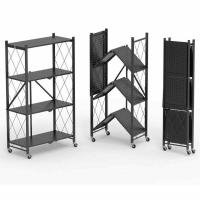 China Y Free Installation 3/4/5 Layers Kitchen Shelf Floor Type Microwave Oven Rack Multi-layer Foldable Mobile with Wheel Storage for sale