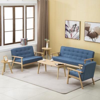 China Solid Wood Minimalist Sofa 3 Seater Wooden Living Room Fabric Single Double for sale