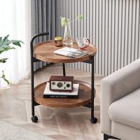 China Movable Sofa Side Small Table Living Room Balcony Round Tea Bedside Storage Shelf Holder Cart Trolley Rolling cart for sale