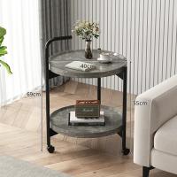 China Round Sofa Side Table Small Coffee with Wheel Bedside Simple Two Layer Platform Storage Cart in Living Room and Bedroom for sale