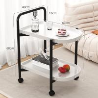 China Nordic Sofa Side Table Small Coffee with Wheel Storage Cart in Living Room and Bedroom, Bedside Simple Two Layer Platform for sale