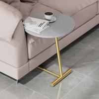 China Apartment Sofa Bed Side Table with Gold Leg Wood Material and Stable Corner Design for sale