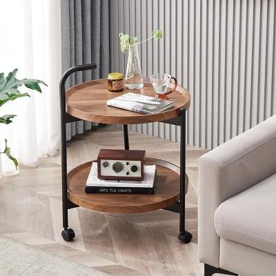 China Double-layer Simple Tea Cart Dessert Cake Hotel Restaurant Delivery Mobile Trolley Coffee Table Sofa End for sale