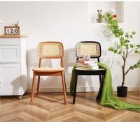 China Nordic Solid Wood Chinese Rattan Dining Chair Home Japanese Style Retro Designer for sale