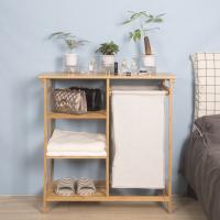 China High Quality BamBoo Wood Laundry Hamper Basket Table With Sliding Bag Storage Rack for sale