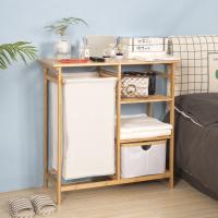 China High Quality BamBoo Wood Laundry Hamper Basket Table With Sliding Bag Storage Rack for sale