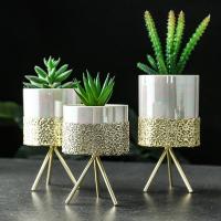 China Modern Retro Hollow Iron Frame Flower Pot Ceramic Nordic Home Decor Desktop Room Decoration Plant Storage Organizer Tank for sale