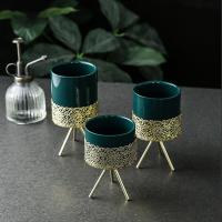 China Modern Retro Hollow Iron Frame Flower Pot Ceramic Nordic Home Decor Desktop Room Decoration Plant Storage Organizer Tank for sale