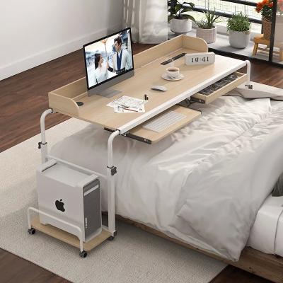 China Wooden Overbed Desk Laptop Cart with Movable Wheels and Adjustable Height for sale