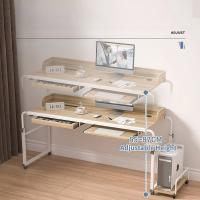 China Wooden Overbed Desk Laptop Cart with Movable Wheels and Adjustable Height for sale