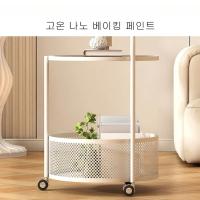 China Movable Trolley with Wheels Glass Sofa Side Table Iron Cabinet Small Coffee Storage Rack for Living Room for sale