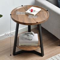 China Wooden Tea Table Simple Modern American Style Sofa Side Household Round Double-layer Storage Rack Shelf for sale