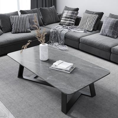China Coffee Table Marble Stone End with Metal Frame and Non-Slip Feet Stable Center for Office Hospitality Room for sale