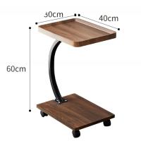China Folded Movable Sofa Side Table Coffee Laptop Corner C Shaped Rack in Living Room Bedroom with Wheels Rosewood for sale