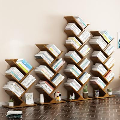 China Multi Layer Standing Tree Bookshelf Wooden Bookshelves Storage Rack for CDs Movies Books Living Room for sale