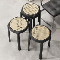 China Wholesale Plastic Stools Household Stackable Round s Modern Simple Living Room Dining Spare Rattan-like Weaving for sale