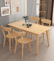 China Adjustable Dining Room Furniture Walnut Solid Wood Color Shape Table Set with Chairs 100% Wooden Lunch and Conference for sale