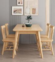 China Adjustable Dining Room Furniture Walnut Solid Wood Color Shape Table Set with Chairs 100% Wooden Lunch and Conference for sale