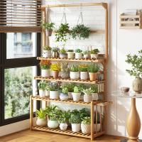 China Wood Bamboo Eco-Friendly Rack for Living Room Simple Tall Floor Standing Plant Pot Book Storage Office Balcony for sale