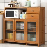 China Multifunctional Bamboo Kitchen Cabinet with Storage Y Mail Packing Bamboo Pantry Microwave Cart Drawers and Shelf Bamboo for sale